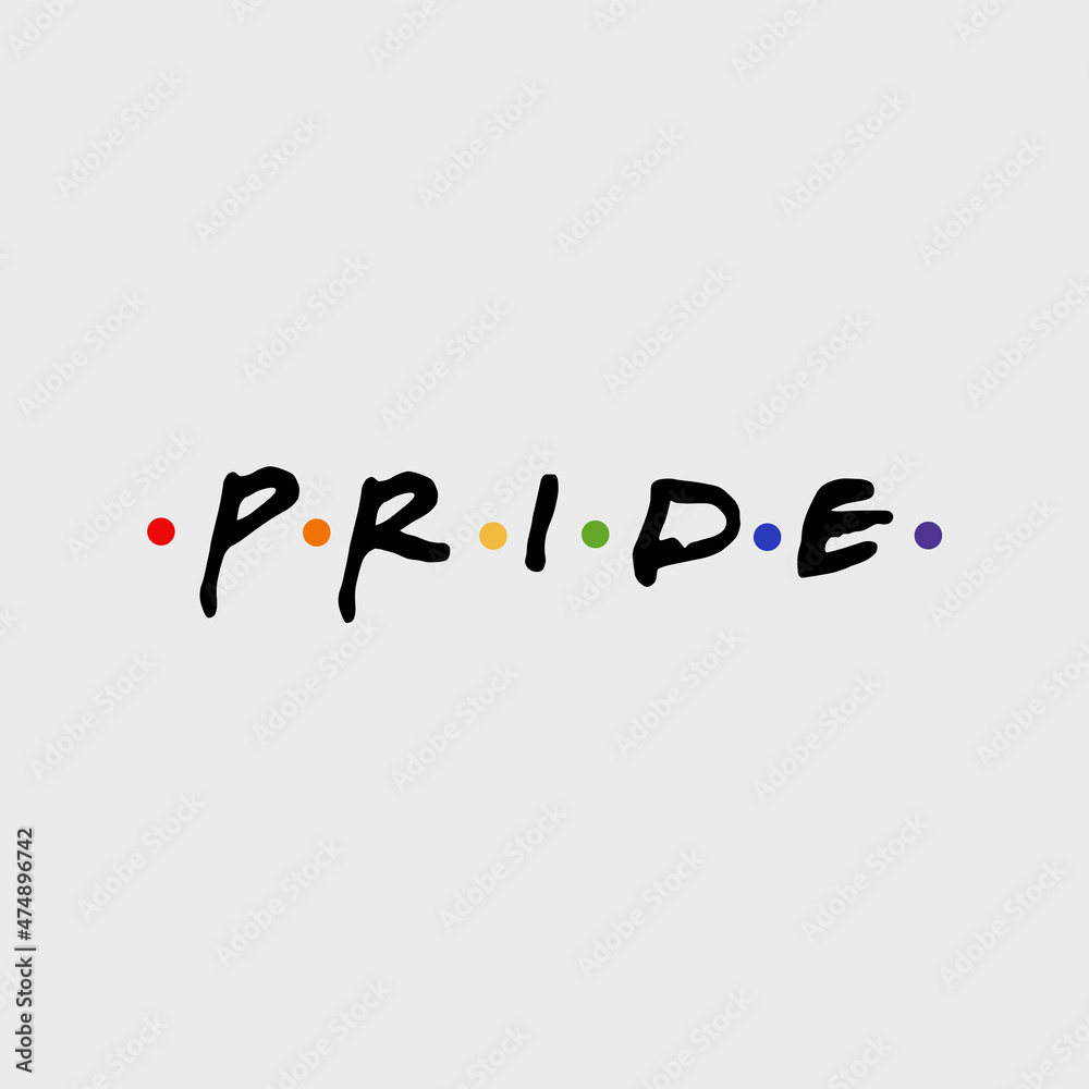 Vettoriale Stock white decorative black font "pride" using colors of ...