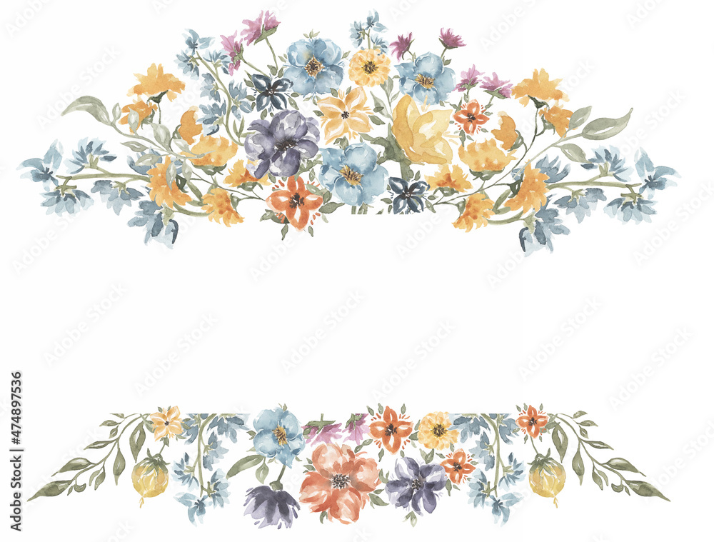Watercolor Wildflower Frame Clipart, Floral Border Illustration ...