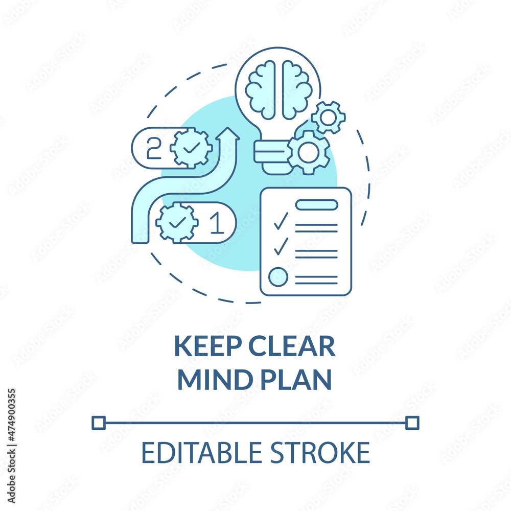 Keep clear mind plan turquoise concept icon. Mind clarity and balance ...