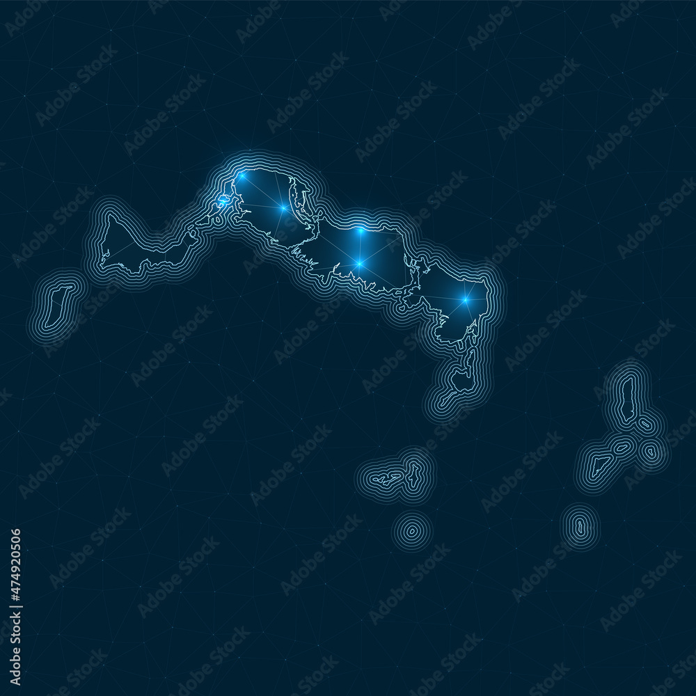Turks and Caicos Islands network map. Abstract geometric map of the ...