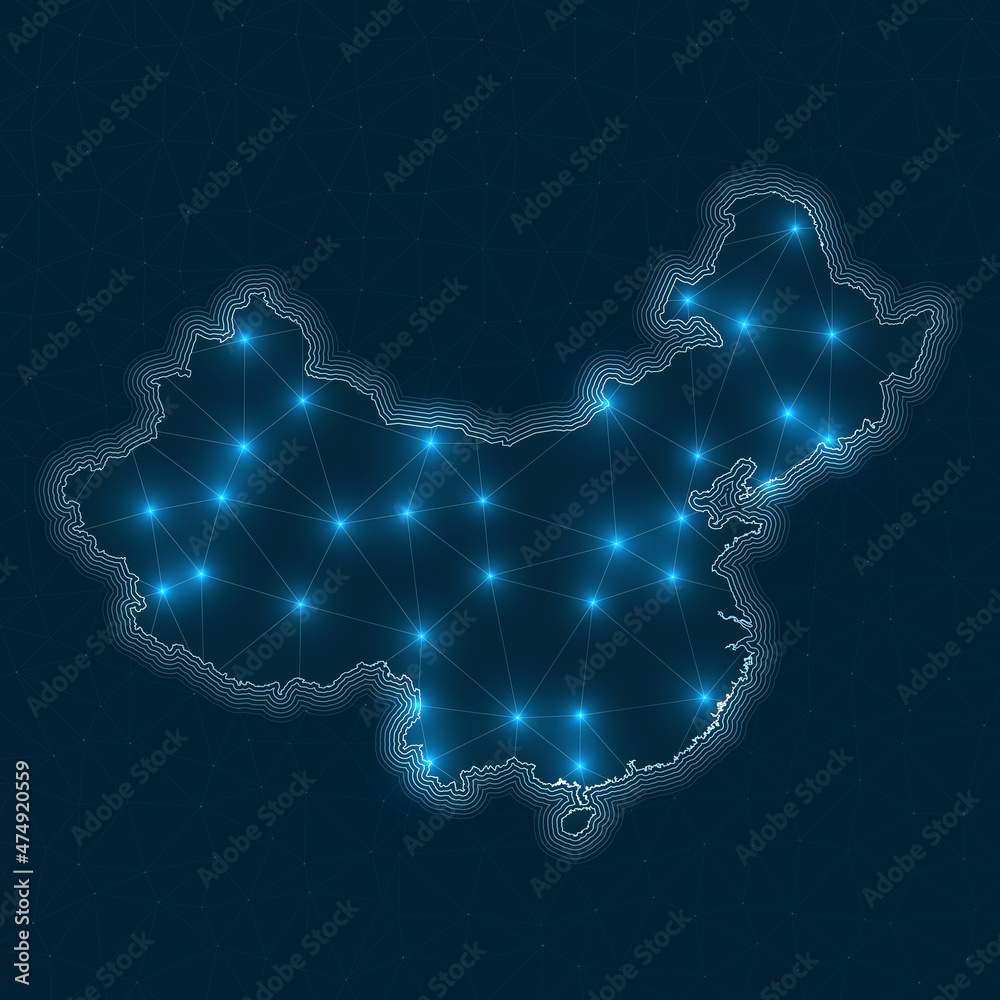 China network map. Abstract geometric map of the country. Digital ...