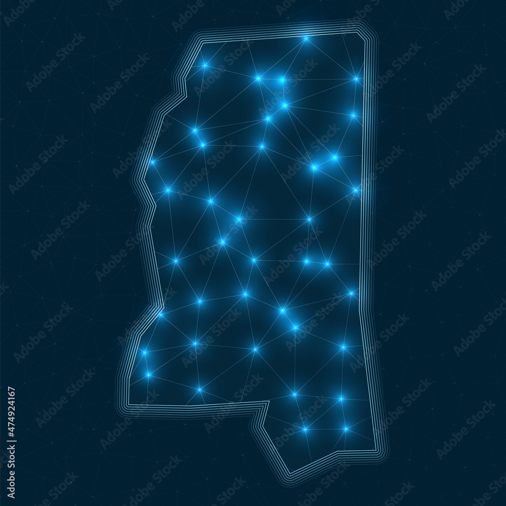 Mississippi network map. Abstract geometric map of the us state ...