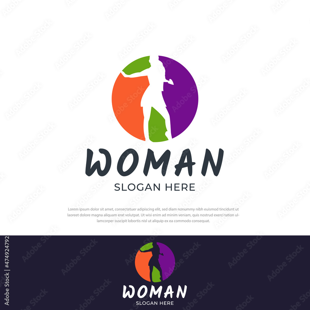 Colorful passionate woman logo design, success, icon, symbol, woman ...