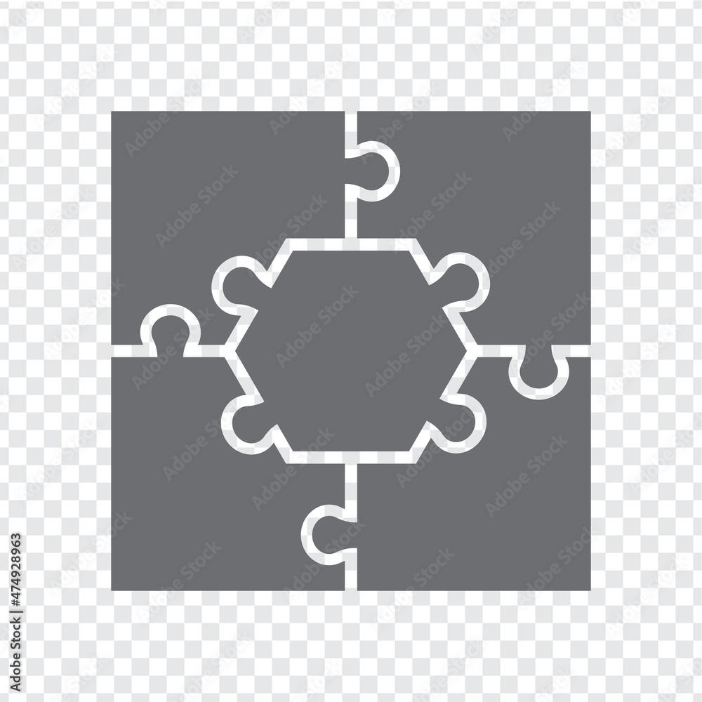 Simple icon puzzles in gray. Simple icon puzzle of the five elements on ...