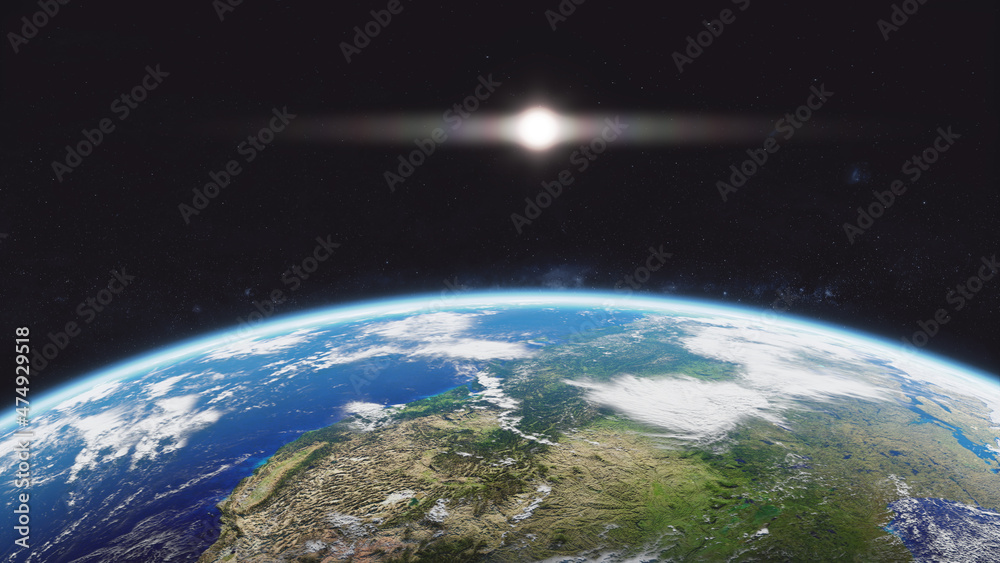 Planet Earth in space with sun. High Resolution view. Elements of this ...