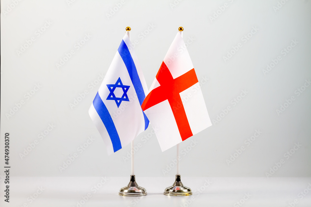 State flags of Israel and England on a light background. Flags of ...