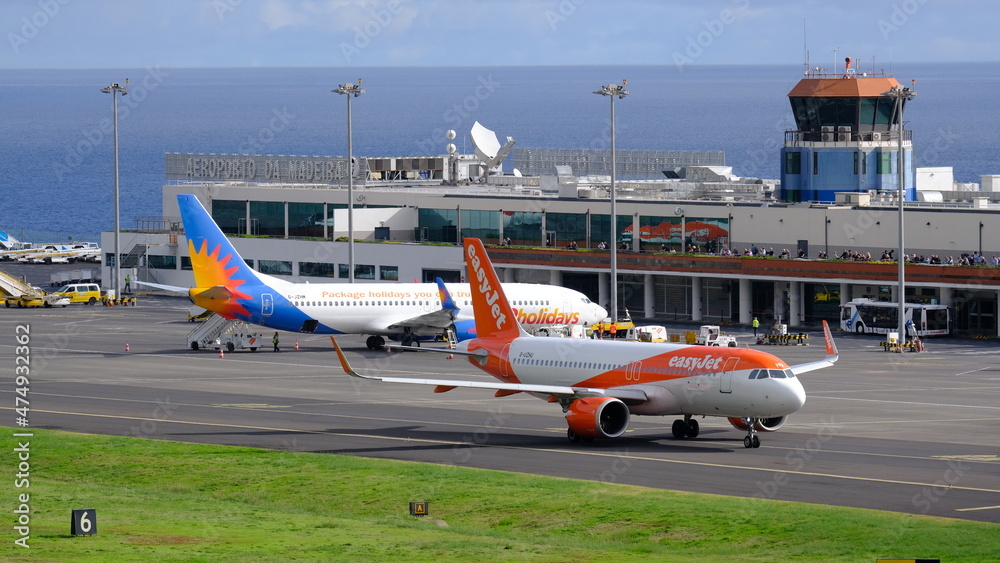 Airbus A320 Easyjet and Boeing 737 Jet2.com at Madeira Airport, Madeira ...