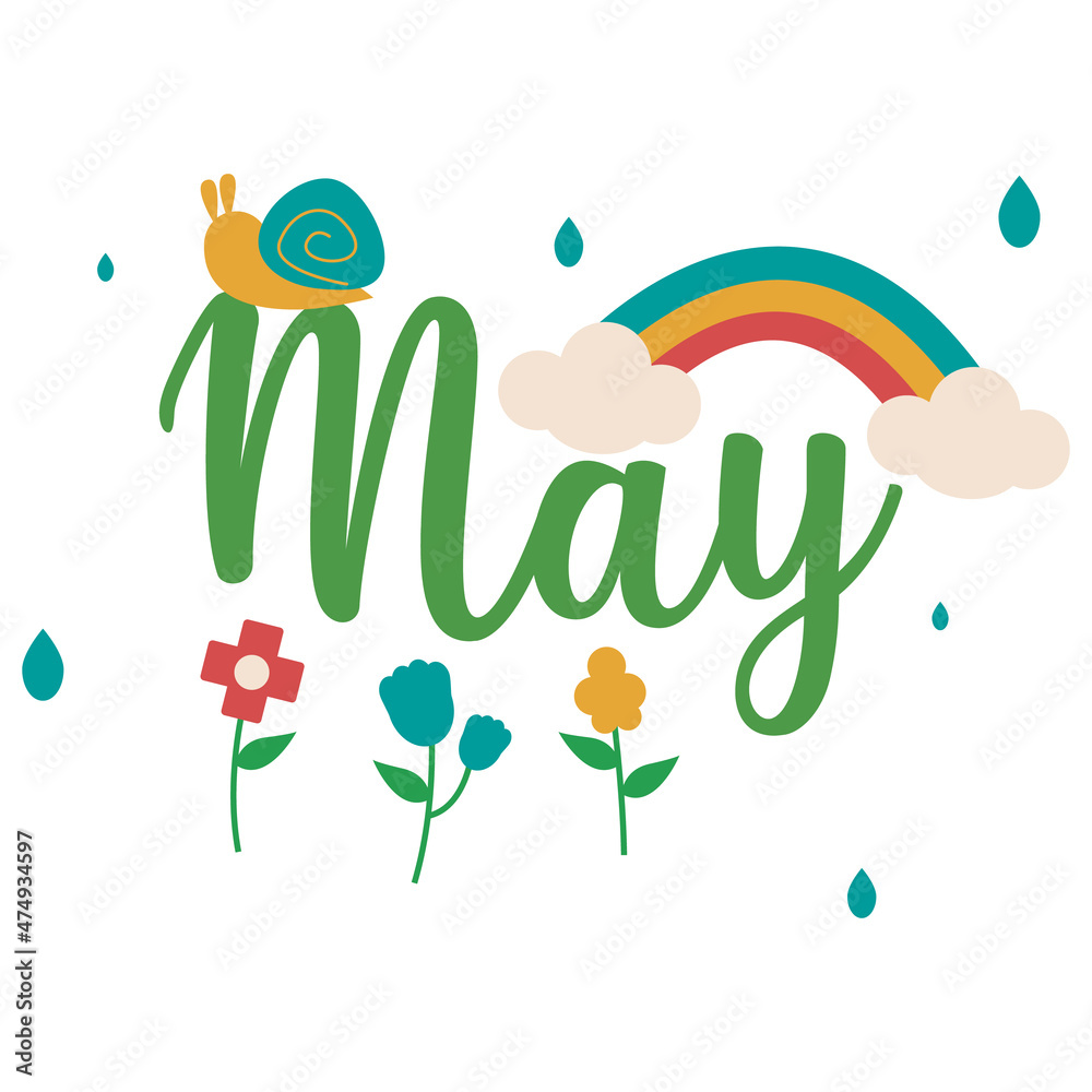 Inscription: May in English, with thematic elements: rainbow with ...