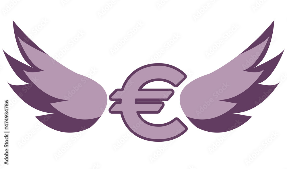 Flying euro. Icons symbolizing the rise of the euro in the market ...