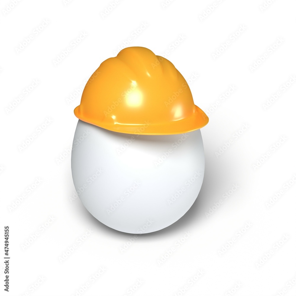 3d render illustration egg wearing construction helmet isolated on ...
