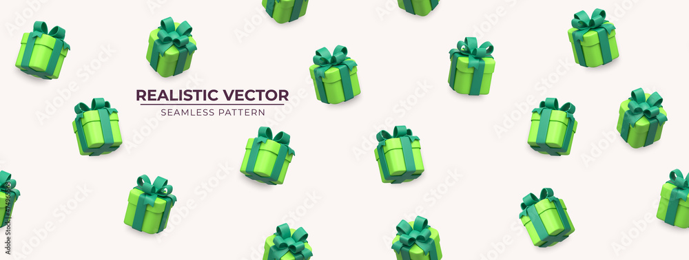 Vector seamless pattern with gift boxes. Pattern with green gift boxes ...