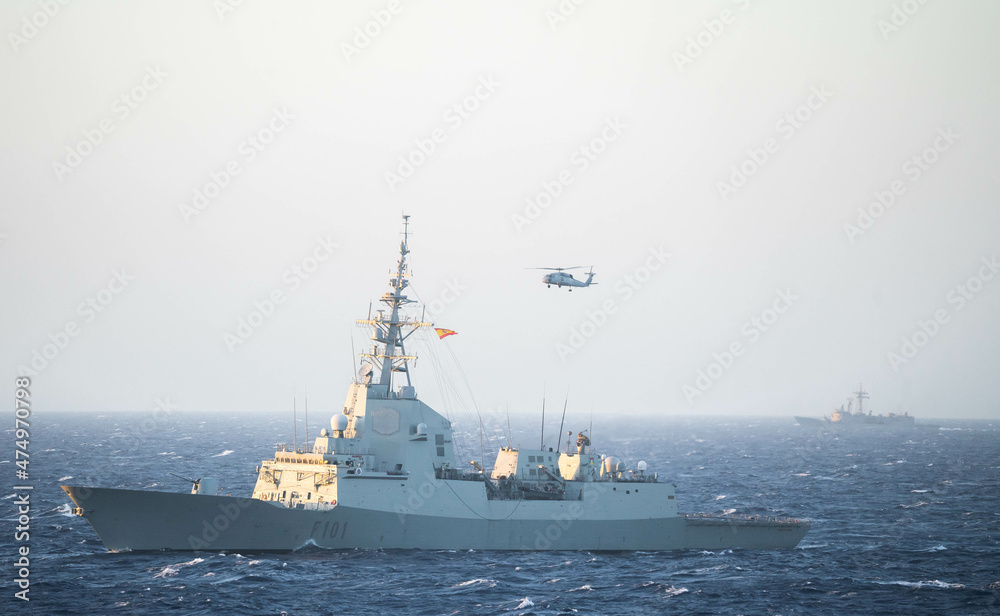 us nato navy military ships sailing at sea during a nato humanitarian ...