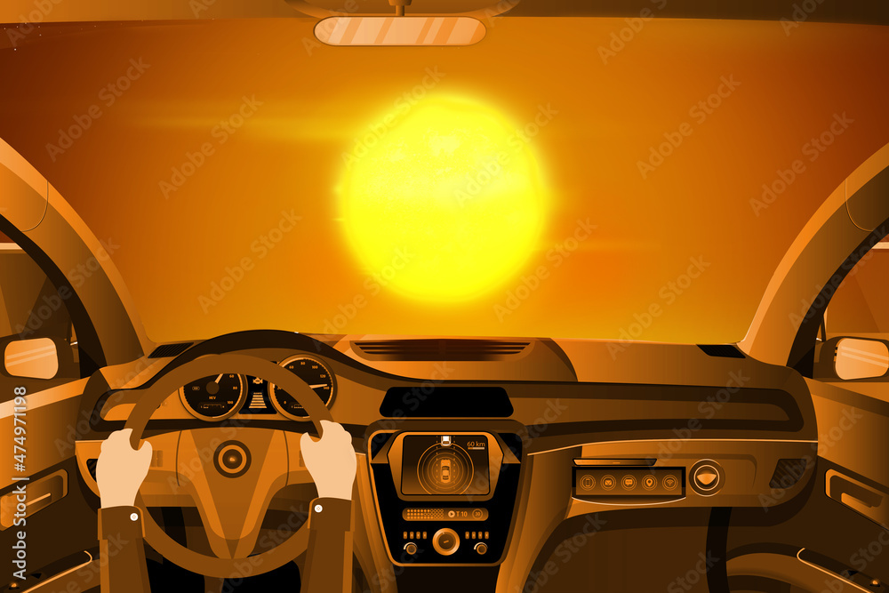 Driving in the Evening Alone Background with Car Interior Single Color ...