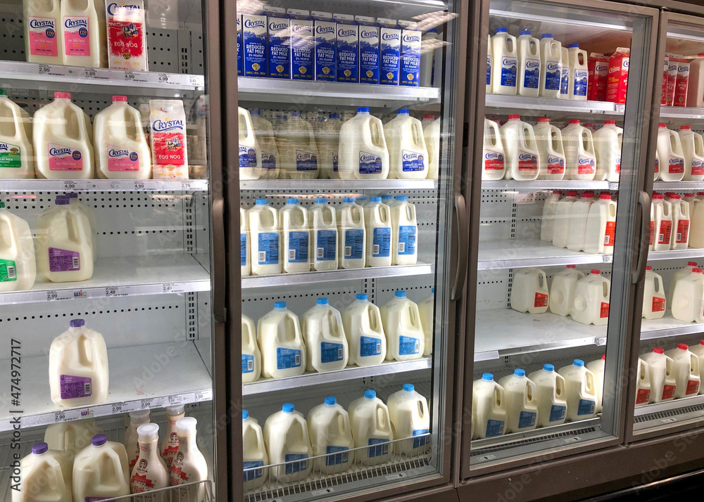 Alameda, CA - Nov 23, 2021: Dairy isle in grocery store with milk in ...