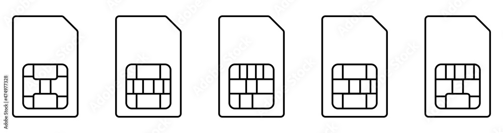 SIM card thin line icon set. Linear vector illustration isolated on ...