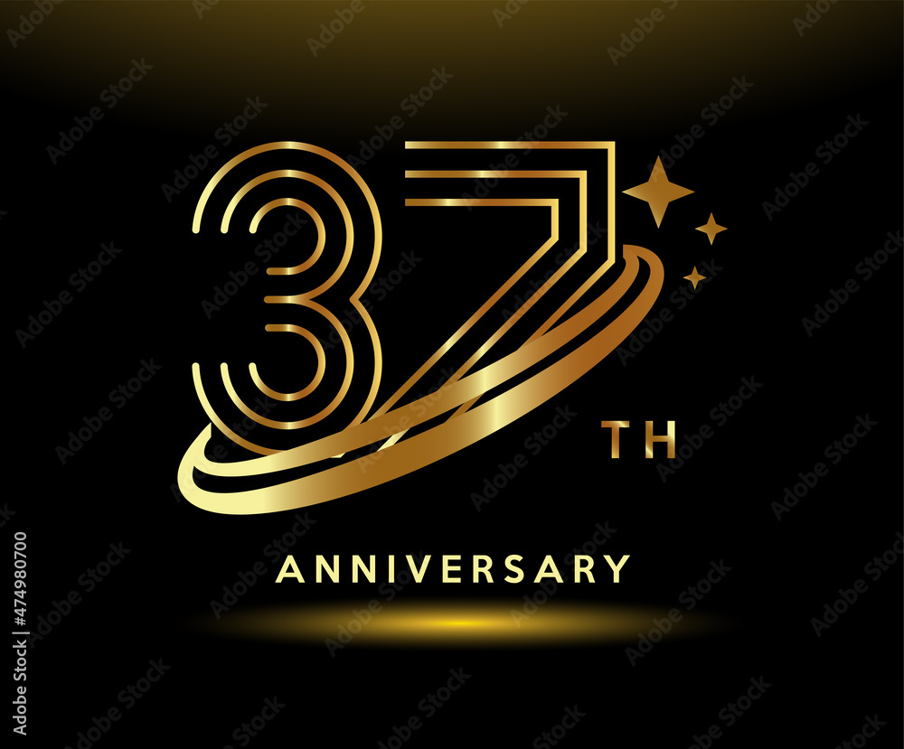 Golden 37 year anniversary celebration logo design inspiration Stock ...