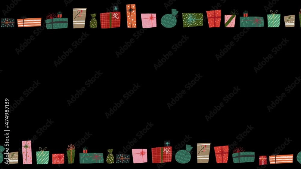 Gift box frame or border. Hand drawn animation of many presents moving ...