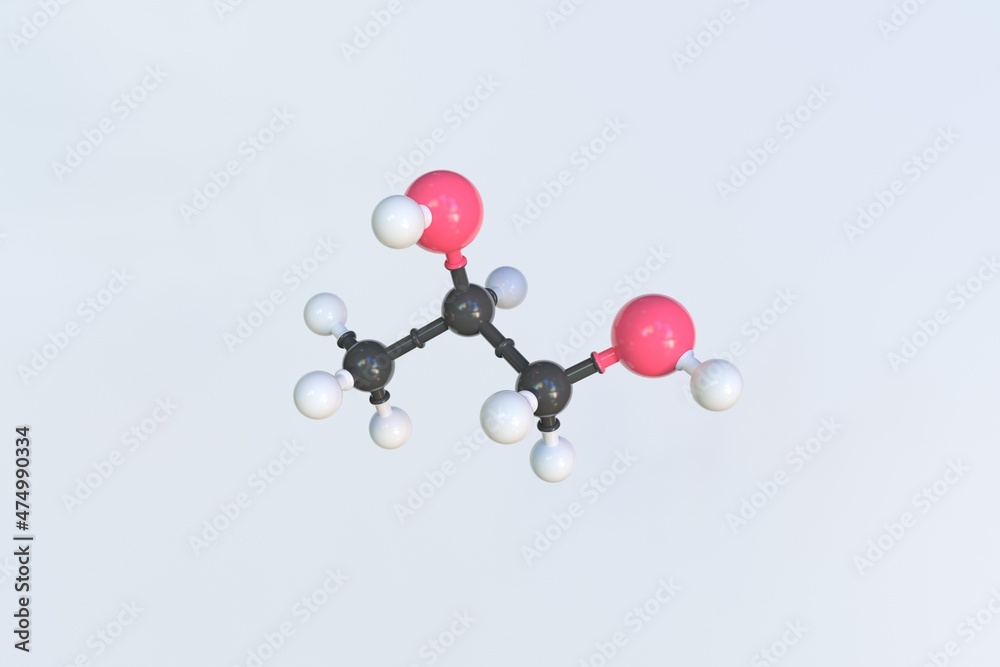 Polypropylene glycol molecule, isolated molecular model. 3D rendering ...