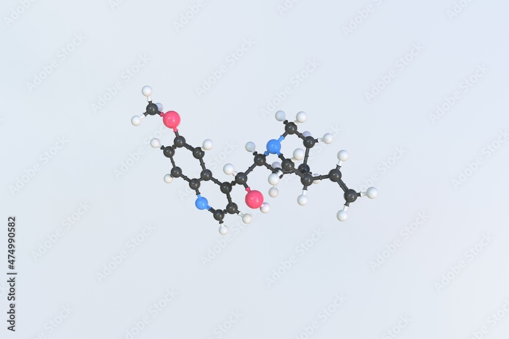 Molecule of Quinine. Isolated molecular model, 3D rendering Stock ...