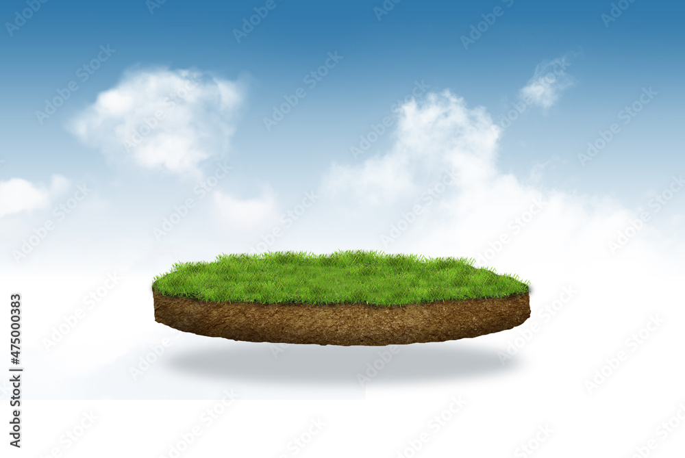3D Illustration round soil ground cross section with earth land and ...