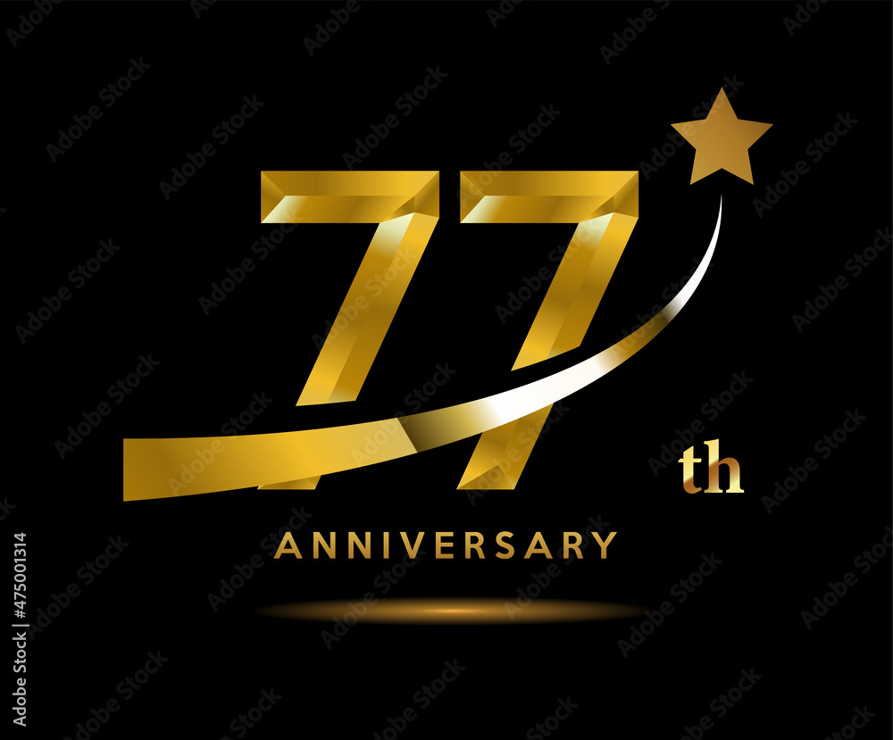 Golden 77 year anniversary celebration logo design with star symbol ...