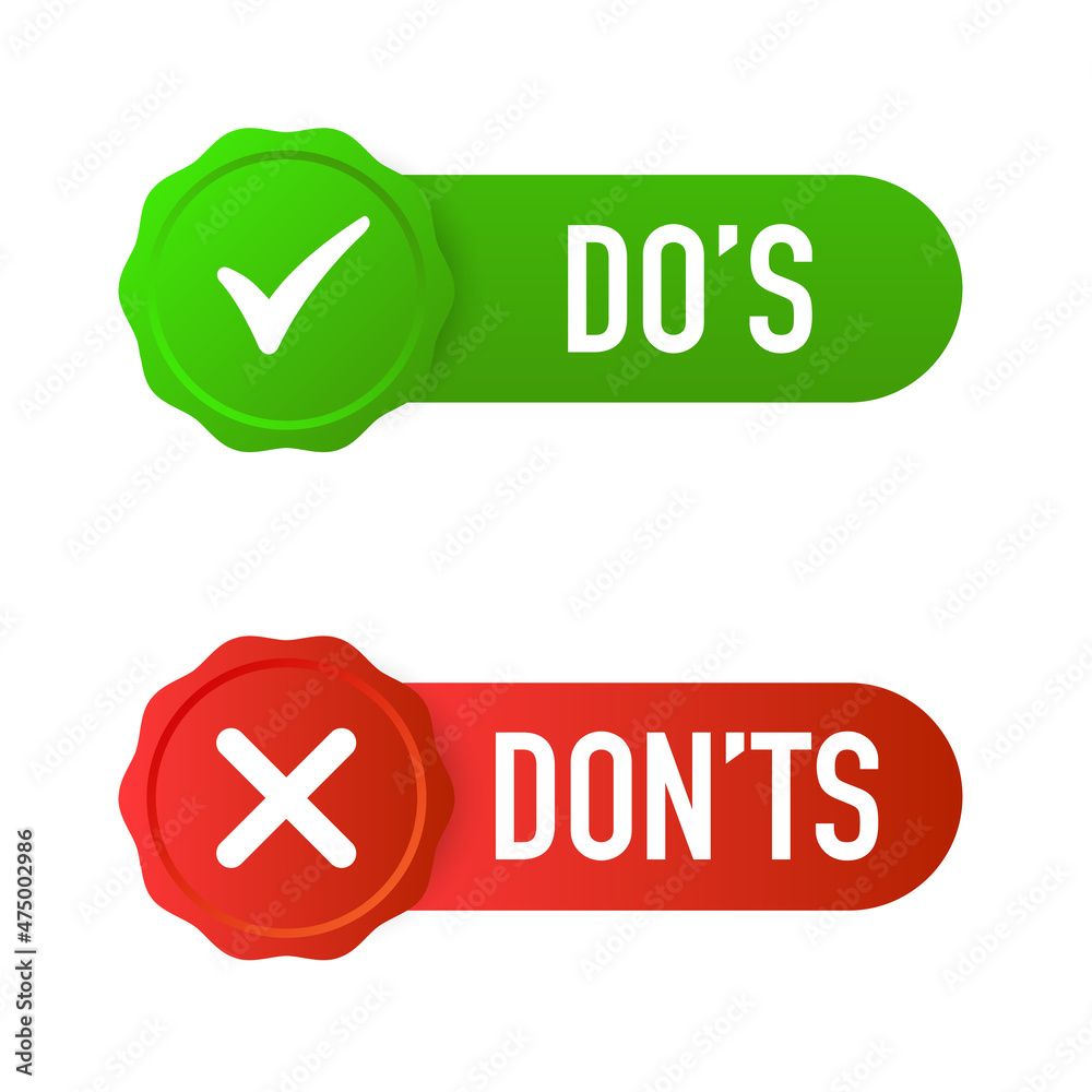 Do's and don'ts icon in flat style. Do and do not red and green icon ...