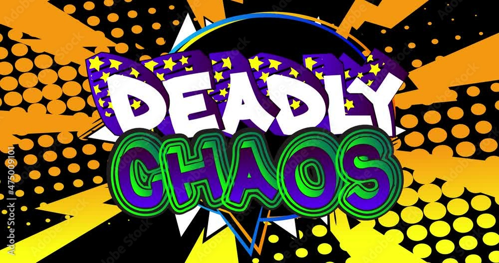 Deadly Chaos. Motion poster. 4k animated Comic book word text moving on ...