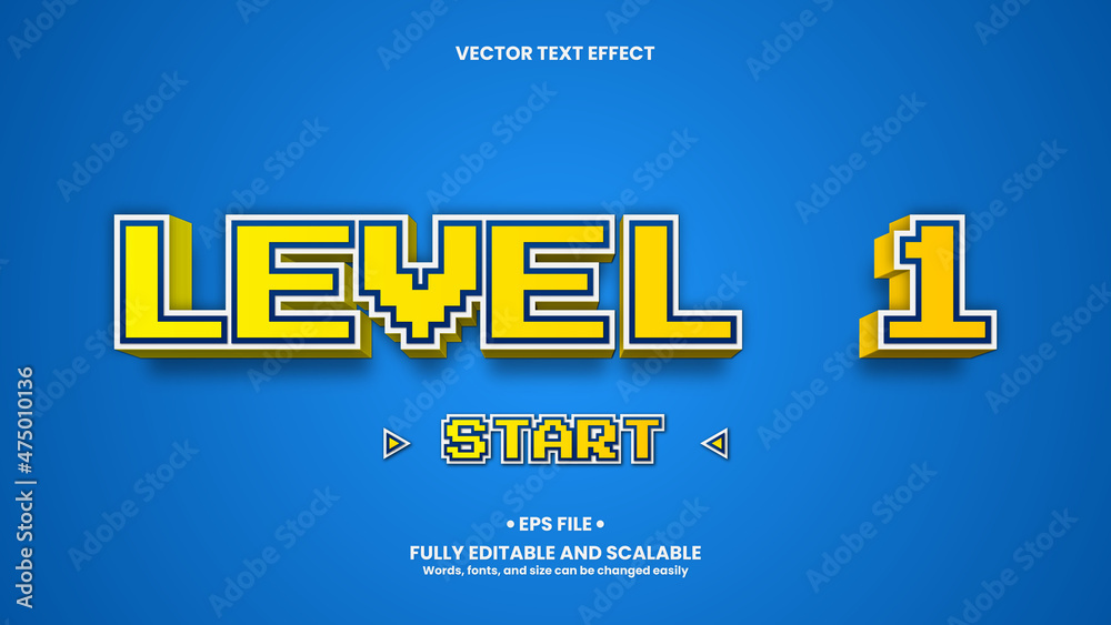 Level 3d Text Effect with Pixel Style Stock Vector | Adobe Stock