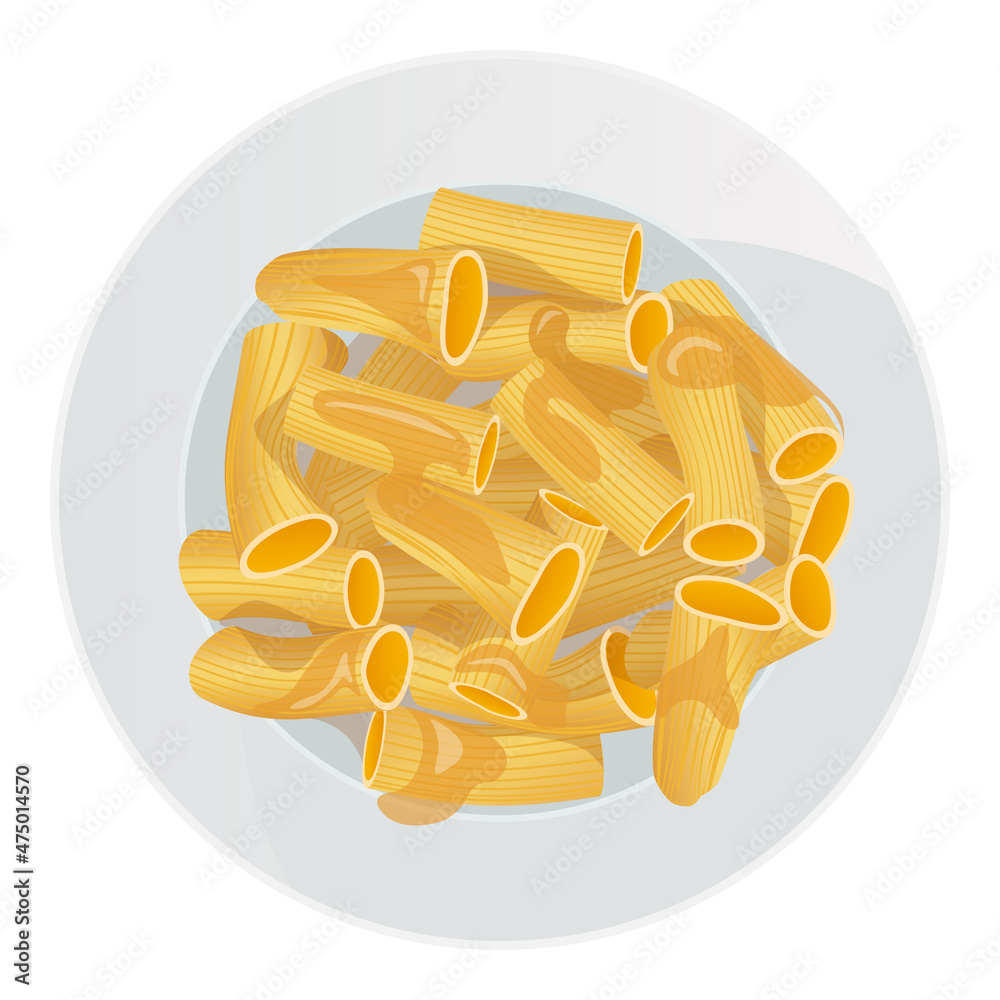 Rigatoni pasta with butter in a plate isolated on white background ...
