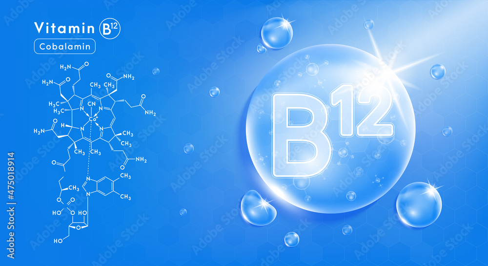 Drop water vitamin B12 blue and structure. Vitamin complex with ...