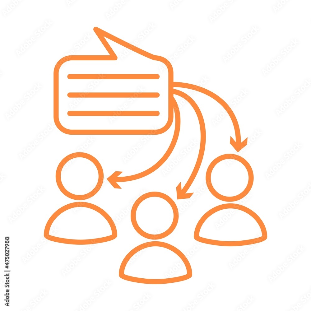 Speech balloon and arrows from it to three human symbols. The concept ...