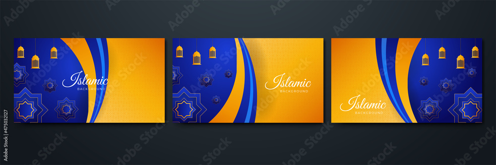 Ornamental blue yellow pattern Islamic design background. Islamic ...