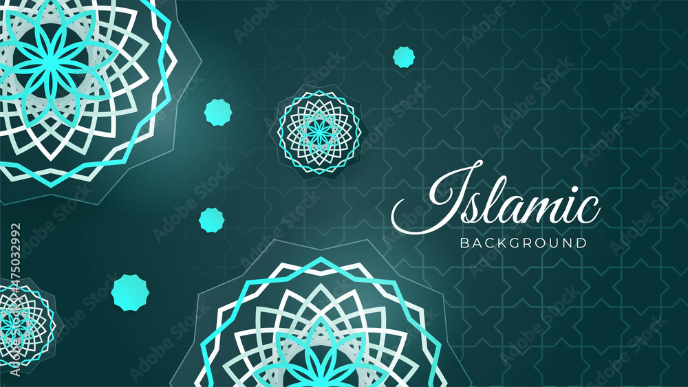 Mandala Flat flower light tosca pattern Islamic design background ...