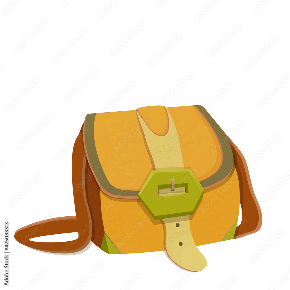 Leather bag, suitcase in cartoon style isolated on white background. Ui ...