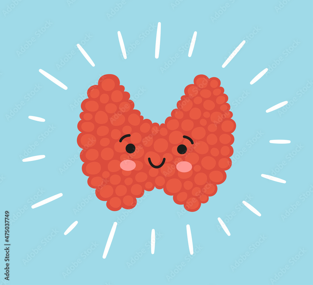 Happy kawaii thyroid gland character. Drawing of a smile thyroid gland ...