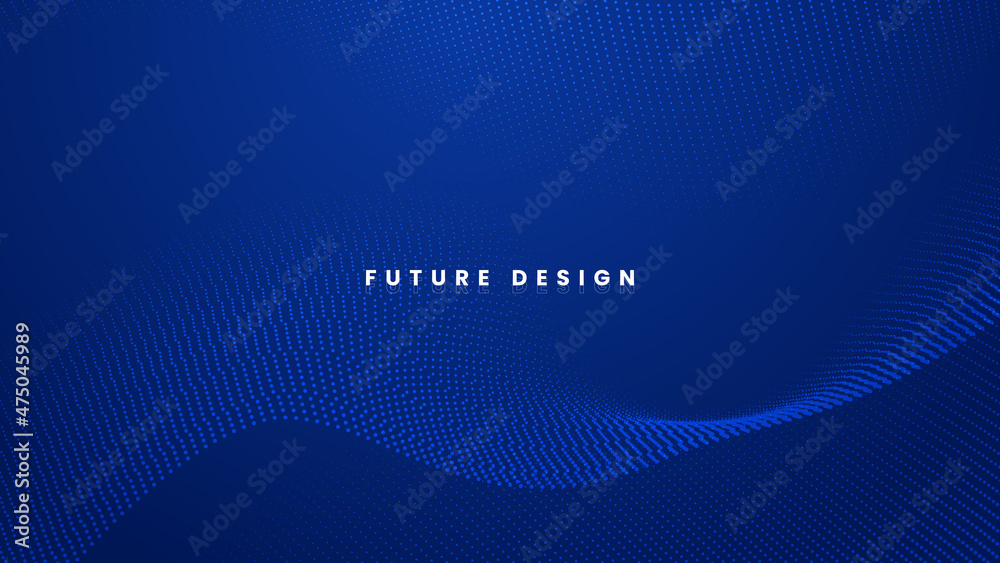Blue modern technology concept background with wavy lines and particle ...