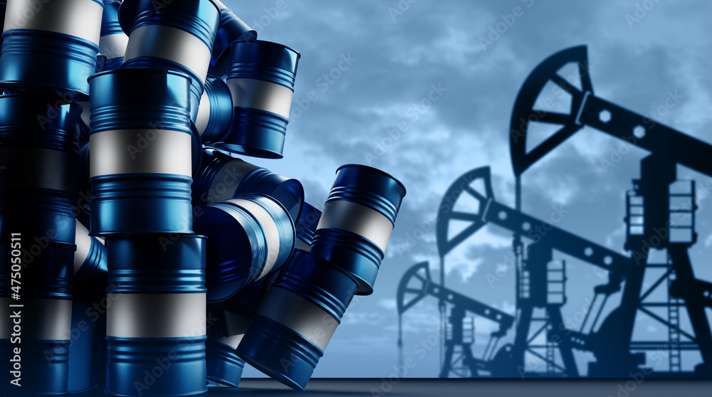 Oil production collage. Oil rigs and barrels. Fuel production. Chemical ...