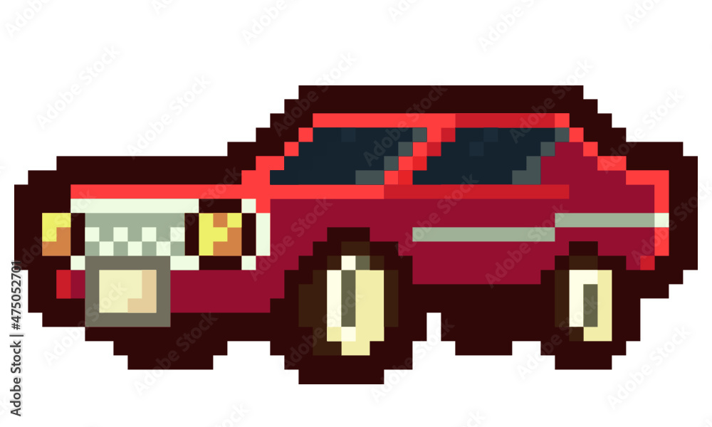 Pixel Art - Red Muscle / Sport Car - Cartoon style - 8bit Game Art ...
