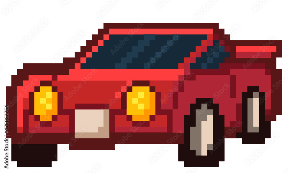 Pixel Art - Red Sport Car - Cartoon style - 8bit Game Art Stock Vector ...