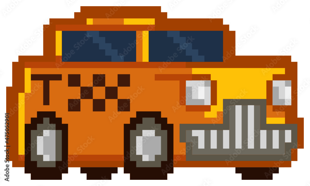 Pixel Art - Yellow Taxi - Cartoon style - 8bit Game Art Stock 벡터 ...