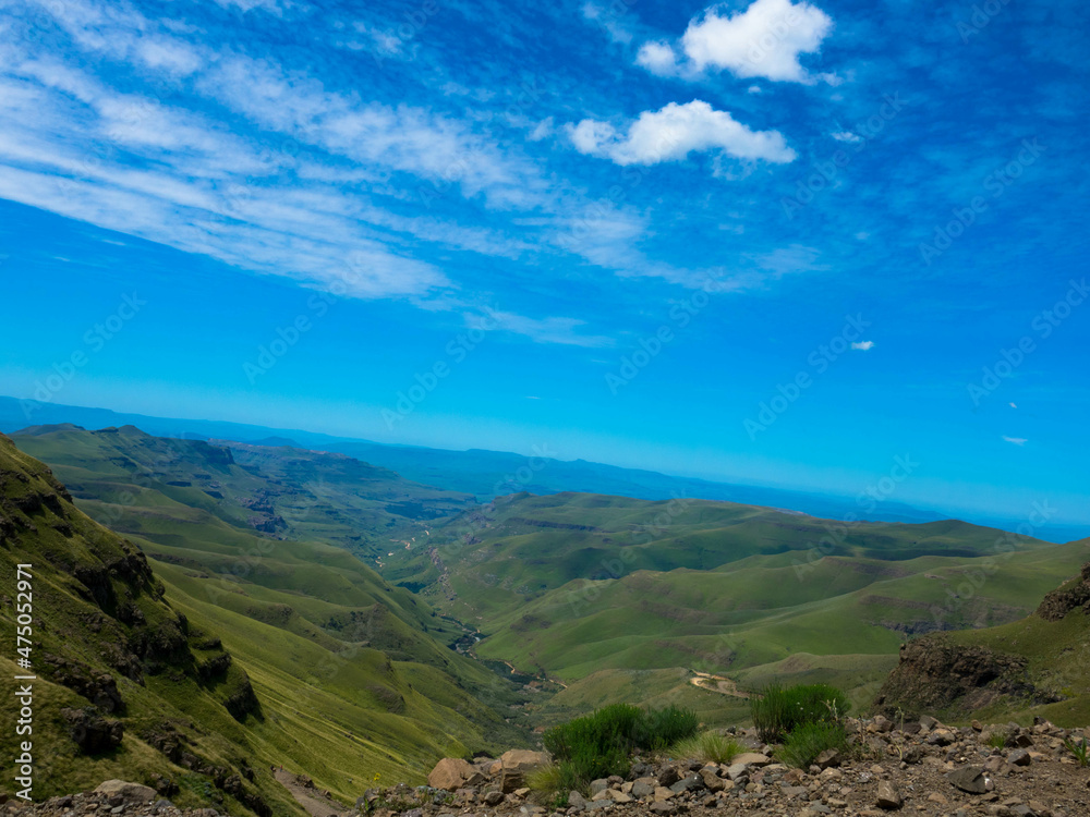 Drakensberg mountains at the border with Lesotho, South Africa. Rural ...
