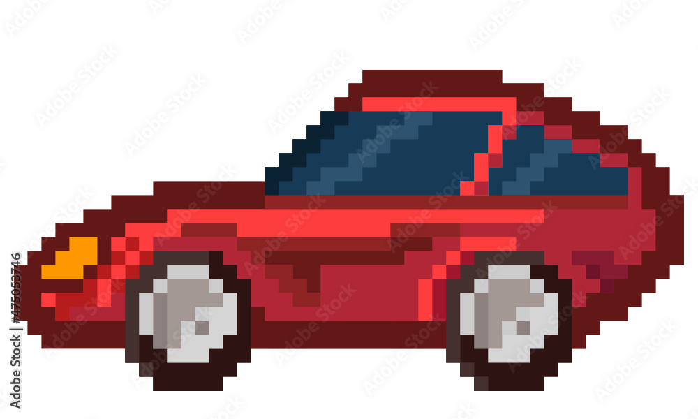 Pixel Art - Red Sport Car - Cartoon style - 8bit Game Art Stock Vector ...