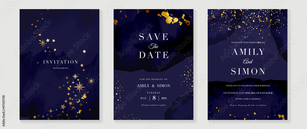Wedding invitation Card template with star and moon themed . Gold and ...