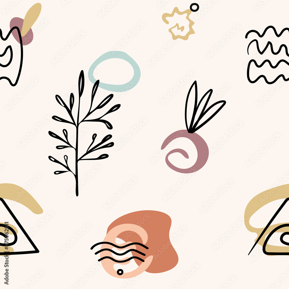 Seamless pattern with abstract hand drawn doodle various shapes, lines ...