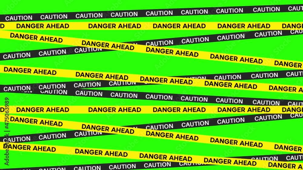 Danger Ahead and Caution Sign Line 4K Animation on Green Screen 4K ...