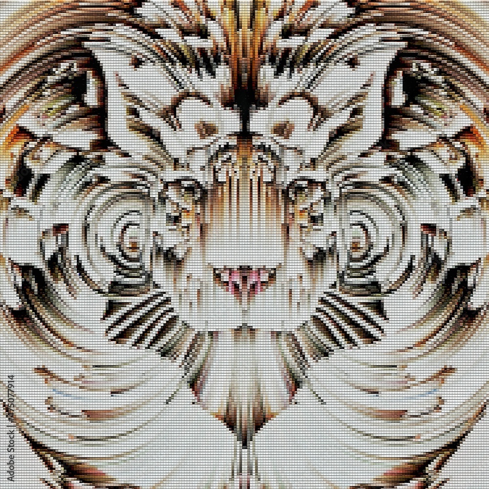 Tiger head brigh fabulous animalistic design patchwork pattern squares ...