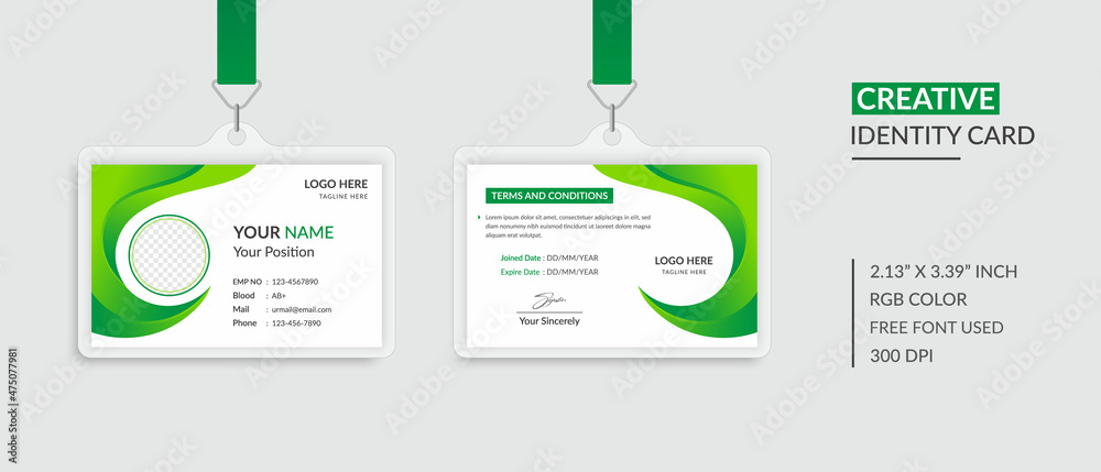 Green Color Stylish Employee Identity Card Design Stock Vector | Adobe ...
