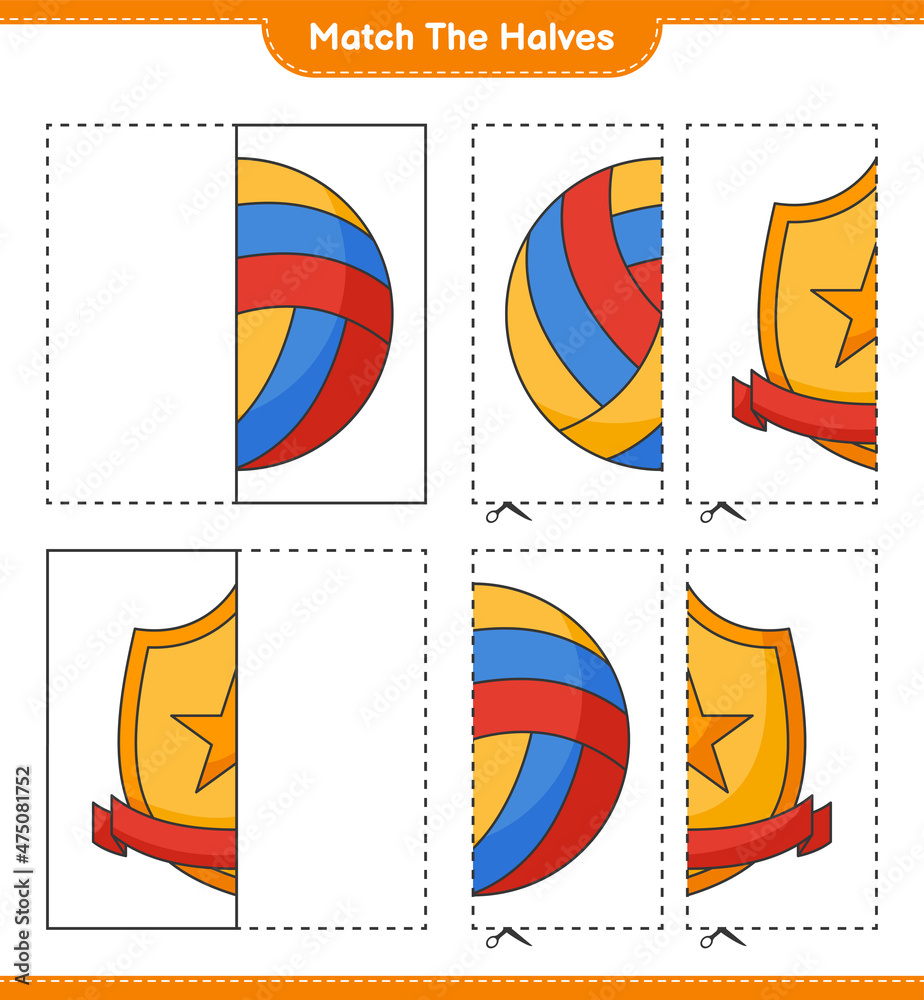 Match the halves. Match halves of Volleyball and Trophy. Educational ...