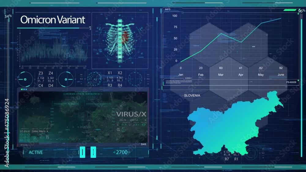 World map of the spread of viruses, highly detailed HUD interface ...