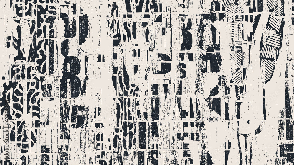 Collage of torn street posters. Abstract halftone lettering background ...